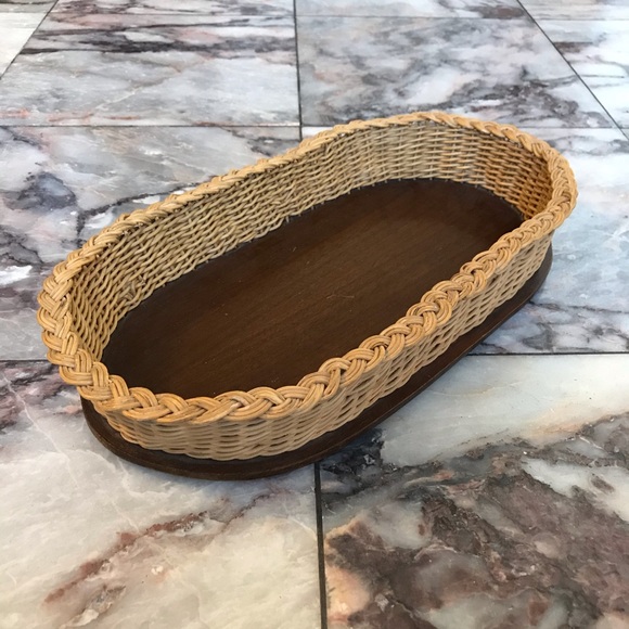 Storage & Organization | Vintage Wood Wicker Basket Tray | Poshmark